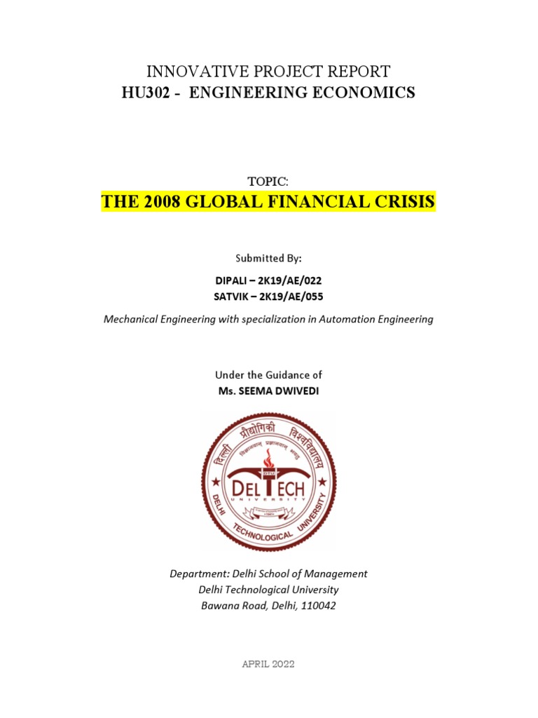2008 global financial crisis - Economics Project | PDF | Bank Of ...