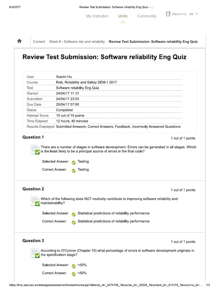 Software Reliability Eng Quiz | PDF