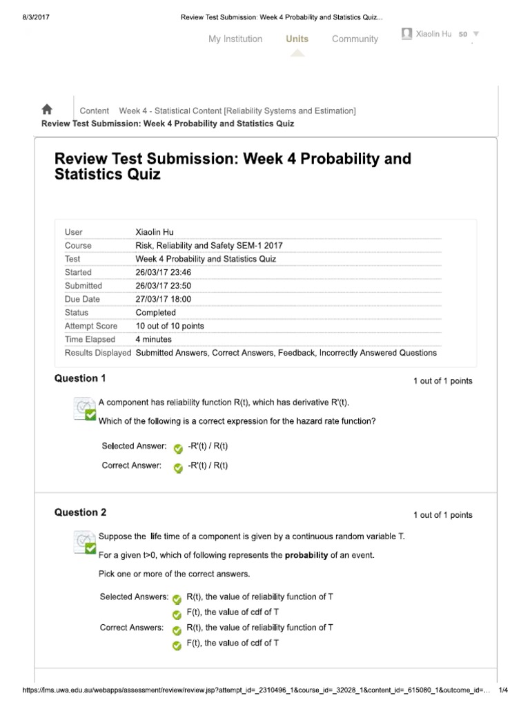 Wk4 Probability and Statistics Quiz-1 | PDF
