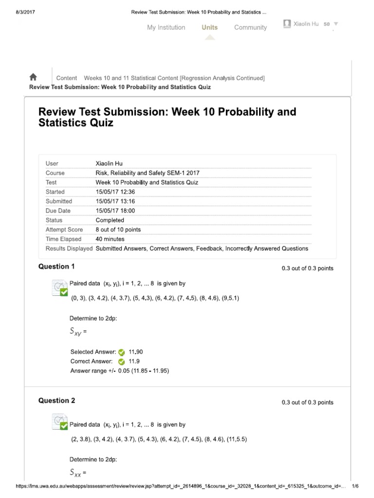 Wk10 Probability and Statistics Quiz | PDF