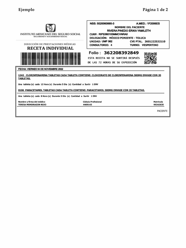 Receta Yamileth Noviembre 2022 | PDF