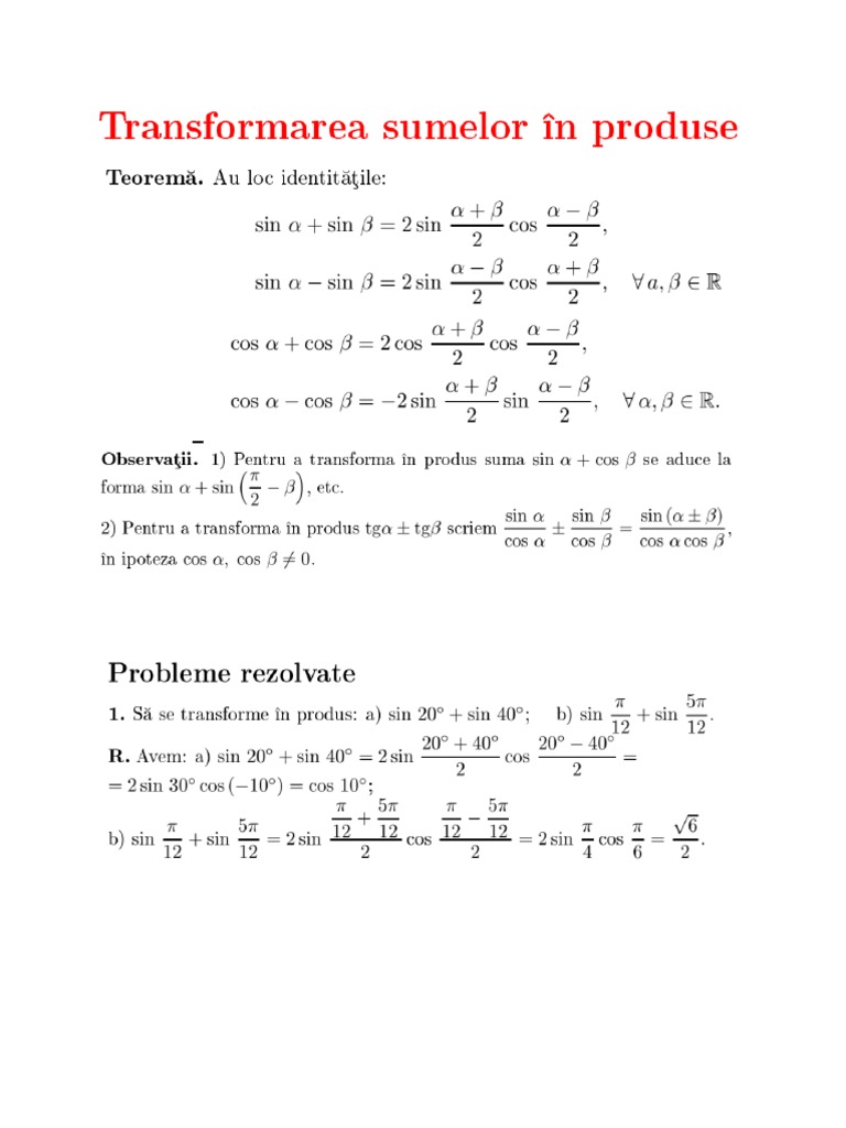 Transformarea Sumelor in Produse | PDF