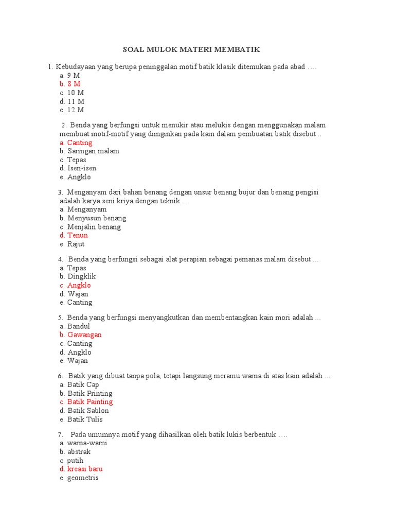Soal Usp Mulok Materi Membatik | PDF