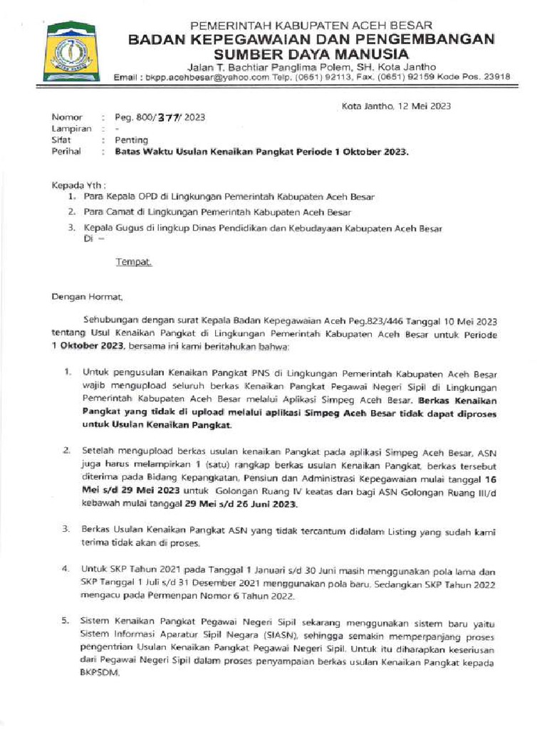 Batas Waktu Usulan Kenaikan Pangkat Periode Oktober 2023 | PDF Batas Waktu Usulan Kenaikan Pangkat Periode Oktober 2023 | PDF