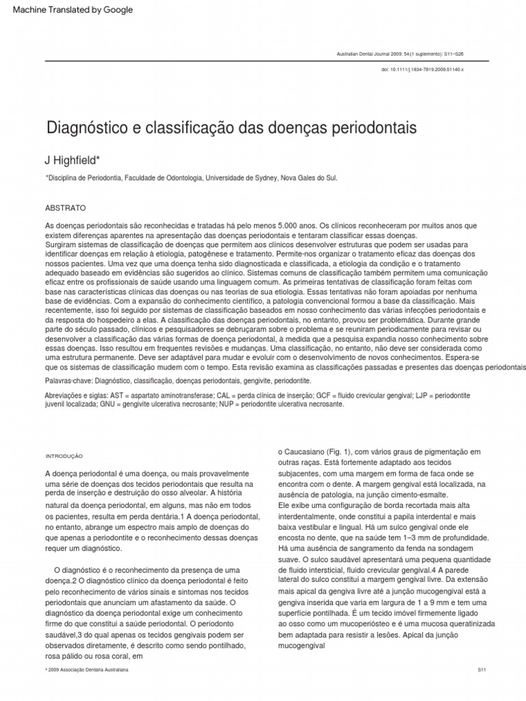 Diagnóstico e Classificação da Doença Periodontal | PDF | Doenças e ...