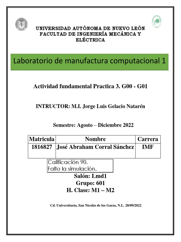 Laboratorio de Manufactura Computacional 1: Actividad Fundamental ...