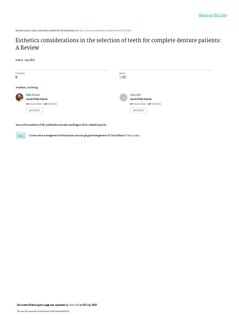 Esthetics Considerations in The Selection of Teeth For Complete Denture ...