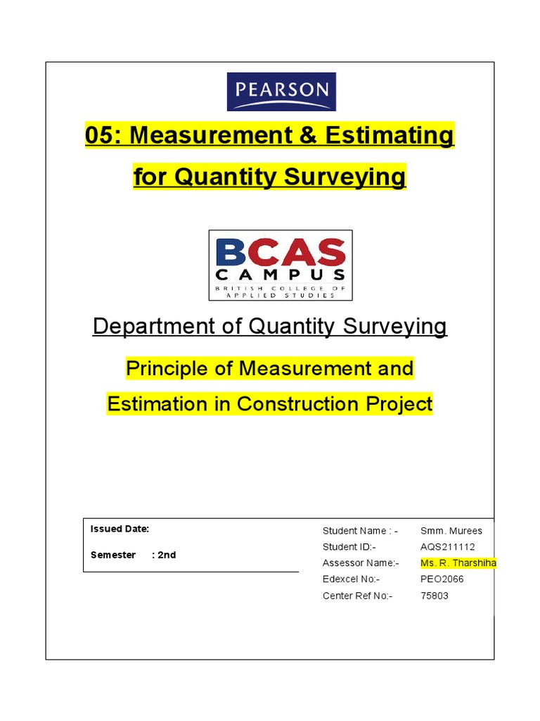 05: Measurement & Estimating For Quantity Surveying | PDF