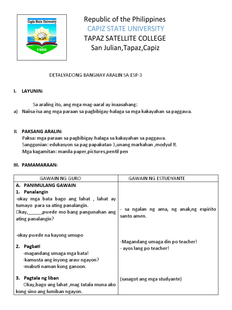 ESP 3 Lesson Plan 7 1 | PDF