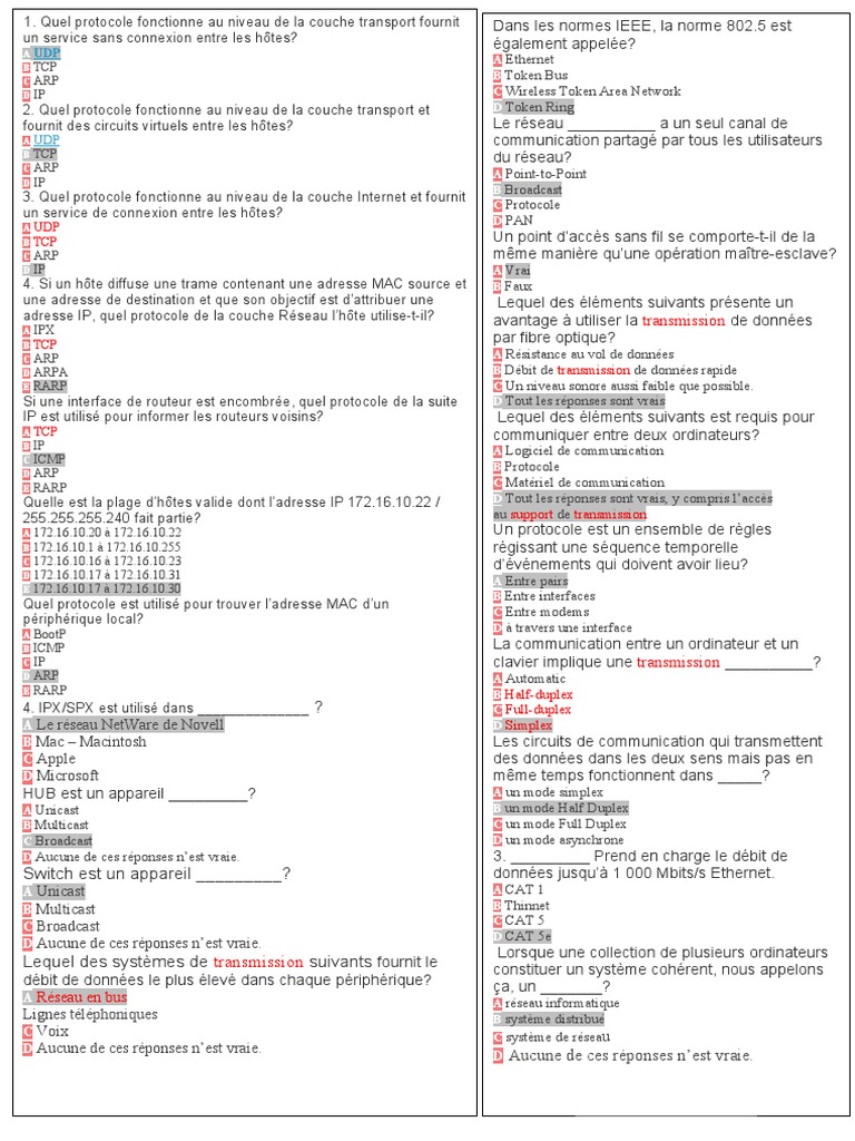 Exemple QCM Informatique | PDF | Protocoles Internet | Réseau informatique