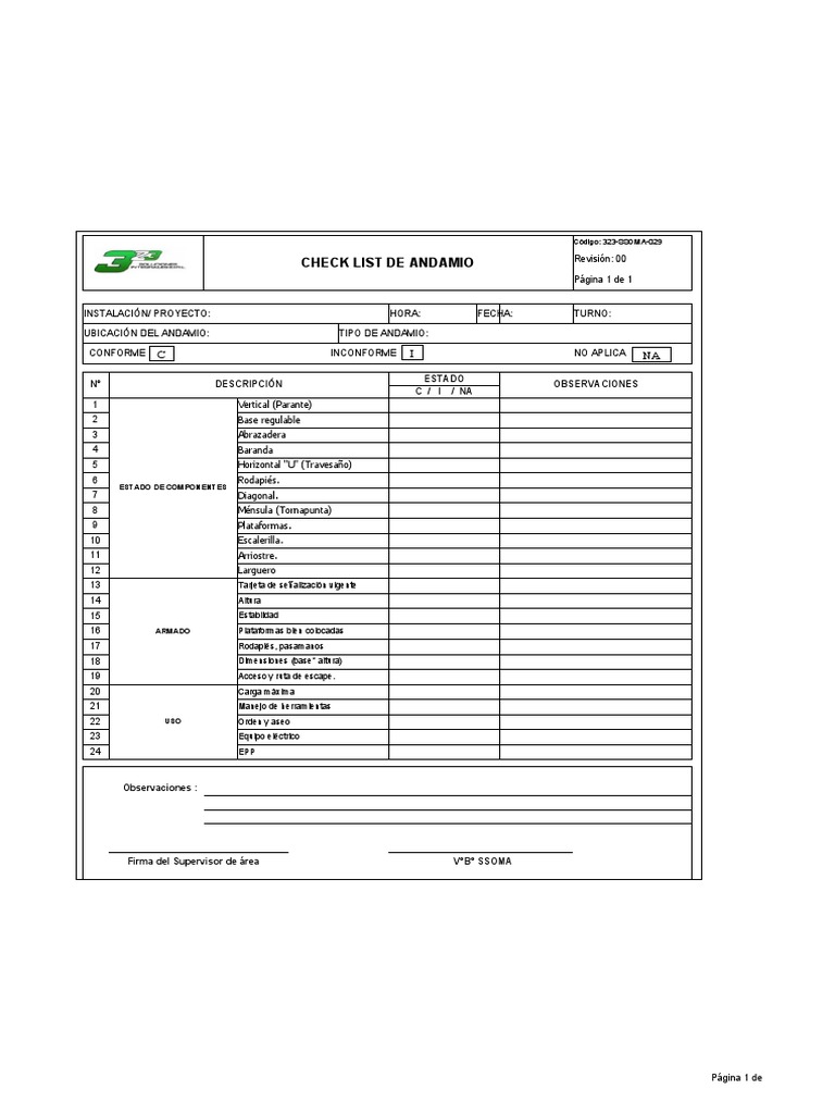 323-SSOMA-029 Check List de Andamio | PDF