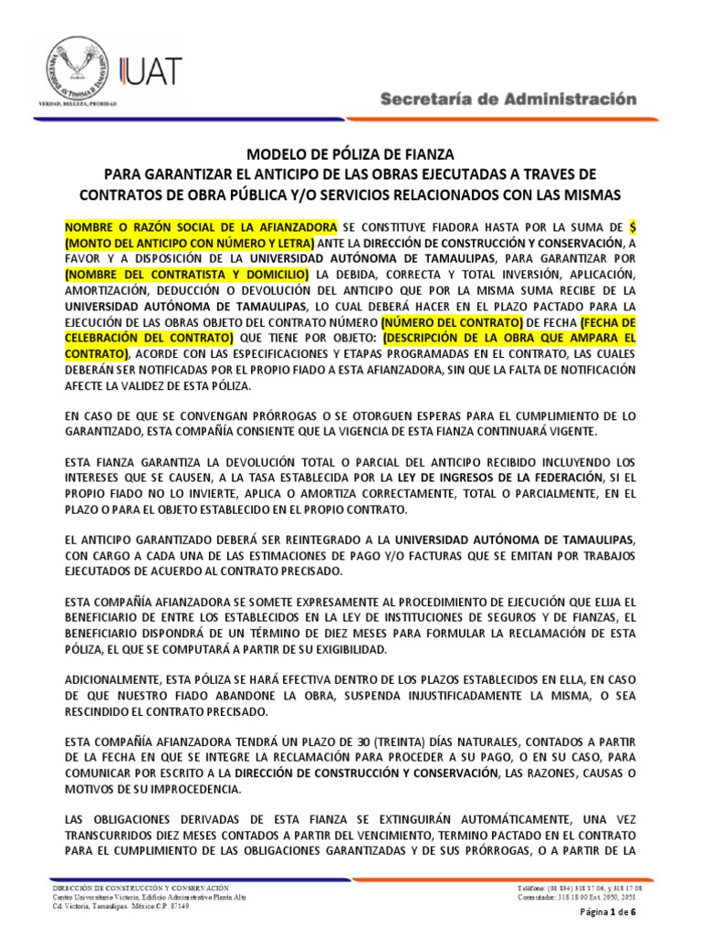 AT2 Modelo de Fianzas | PDF | Contratista general | Justicia