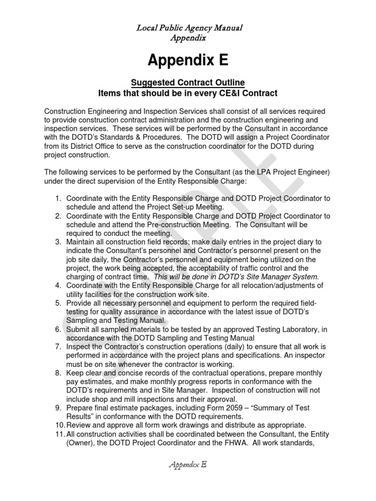 Appendix E - Suggested CEI Contract Outline | PDF | Documentation ...