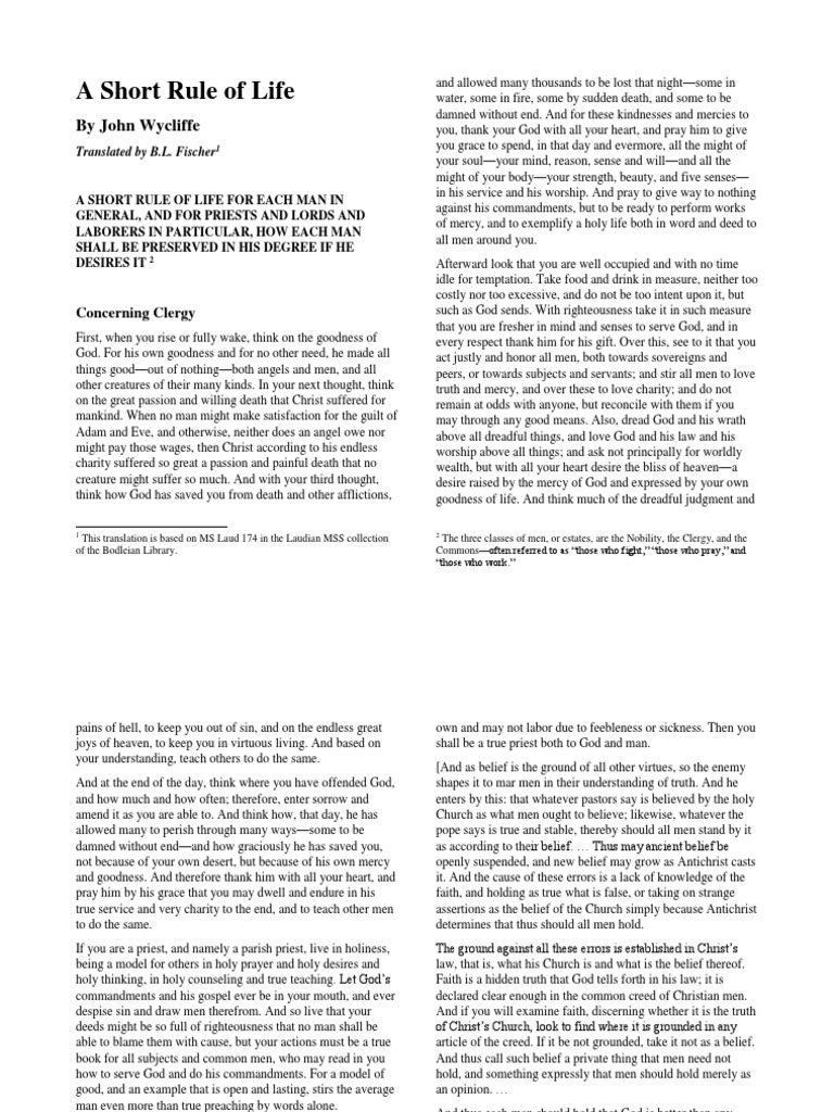 Wyclif - Rule of Life | PDF | Faith | Jesus