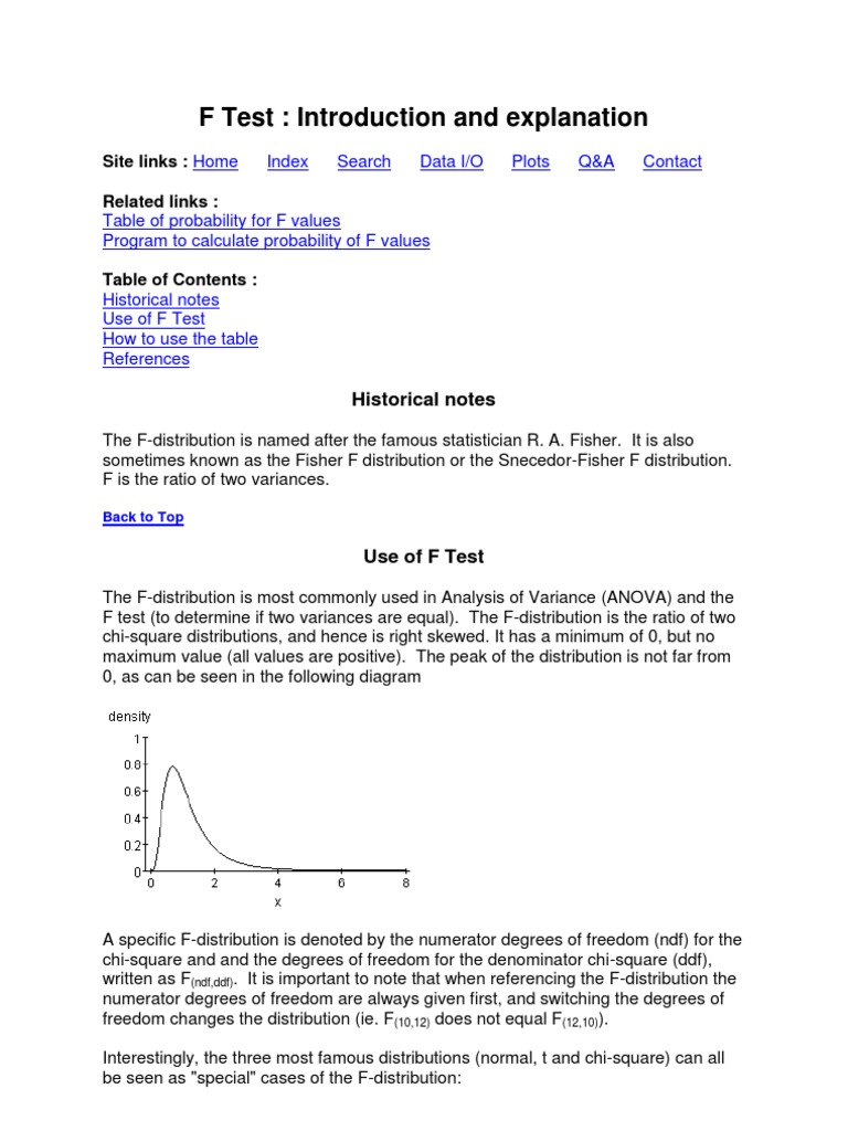 F Test | PDF | Degrees Of Freedom (Statistics) | Chi Squared Distribution