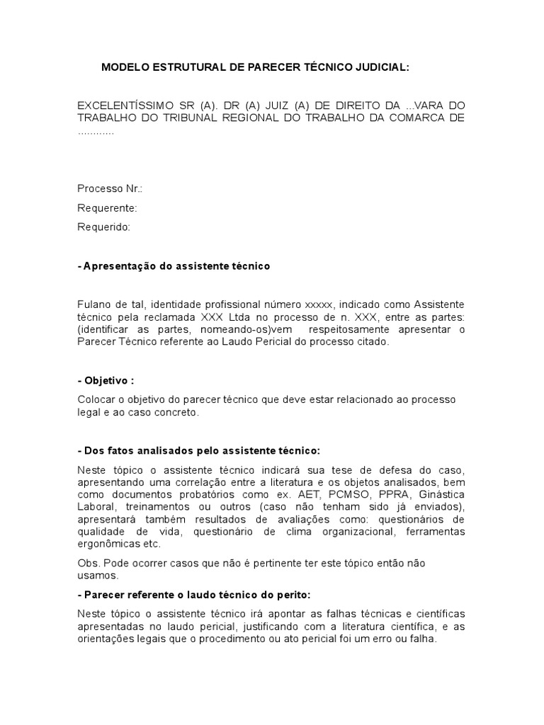 Modelo de Parecer Técnico Judicial | PDF