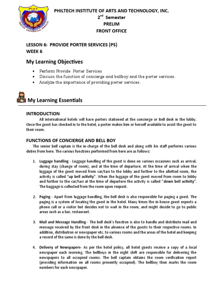 Front Office Lesson 6 | PDF