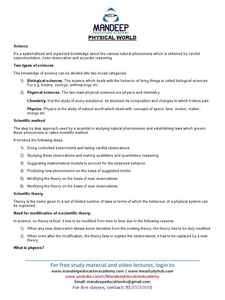 Physical World Notes | PDF | Physics | Electric Charge