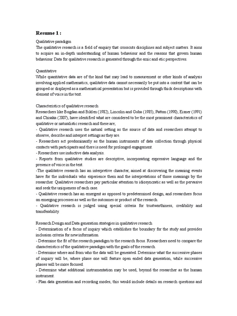 Resume 1, Research | PDF | Methodology | Qualitative Research