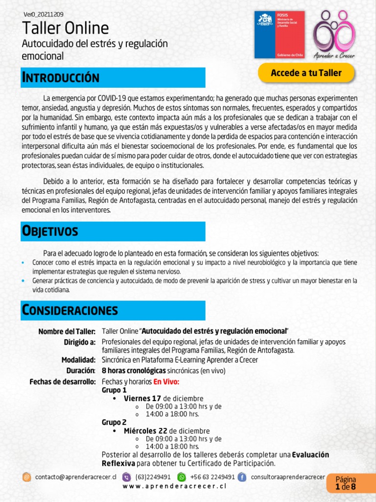 Programa Taller Autocuidado | PDF