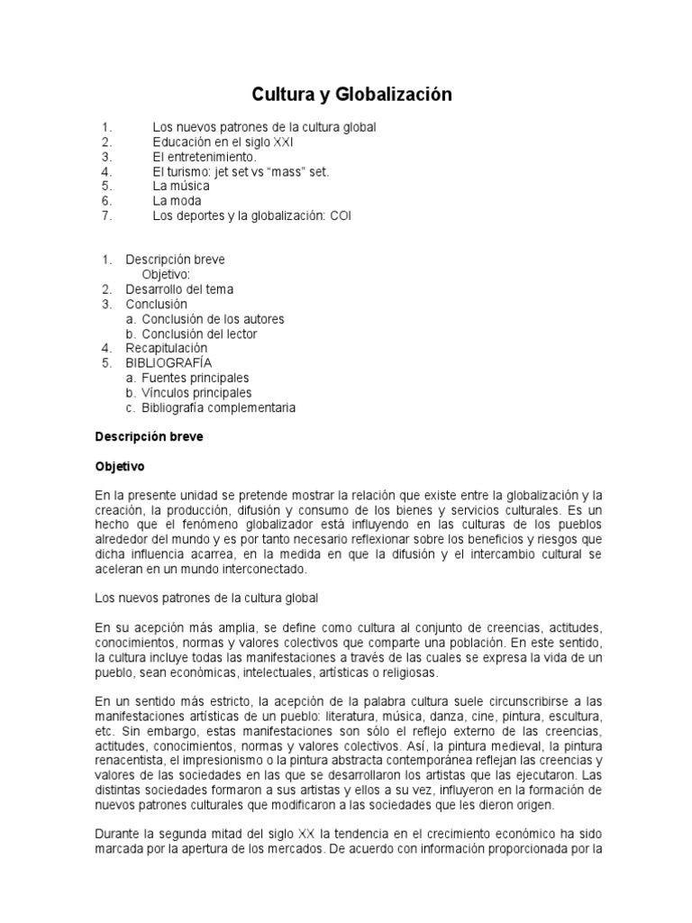 La Cultura y La Globalizacion | PDF | Globalización | Sociedad