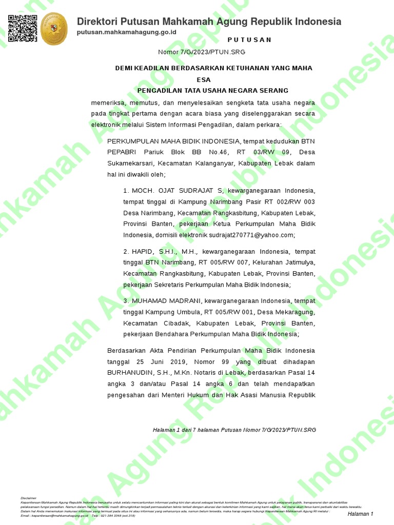 Putusan 7 G 2023 Ptun - SRG 20230504013913 | PDF