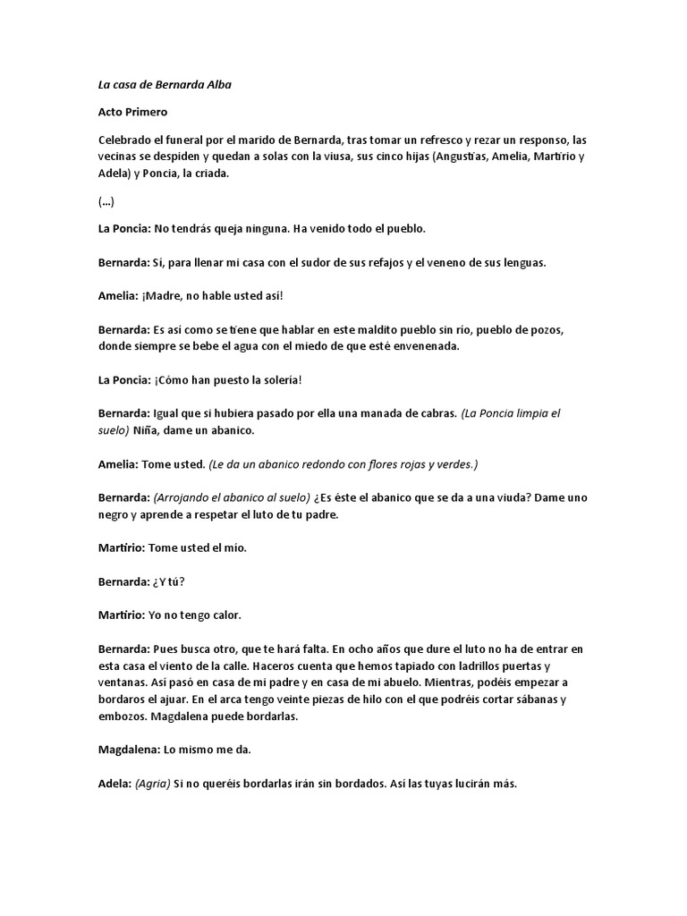 2 - La Casa de Bernarda Alba, Acto I | PDF
