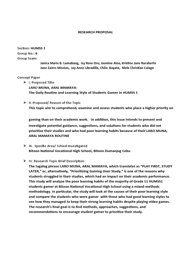 Research Proposal Group 6 Done 2 Copies | PDF | Learning | Learning Styles