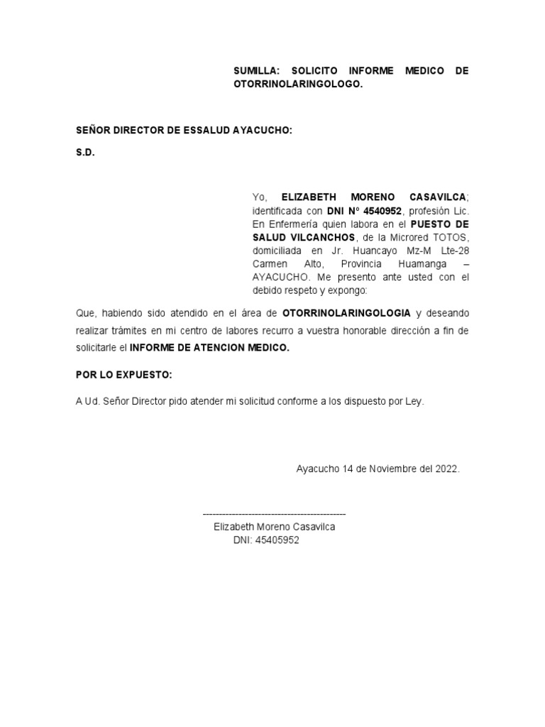 Solicitud de Informe Medico Essalud | PDF Solicitud de Informe Medico Essalud | PDF