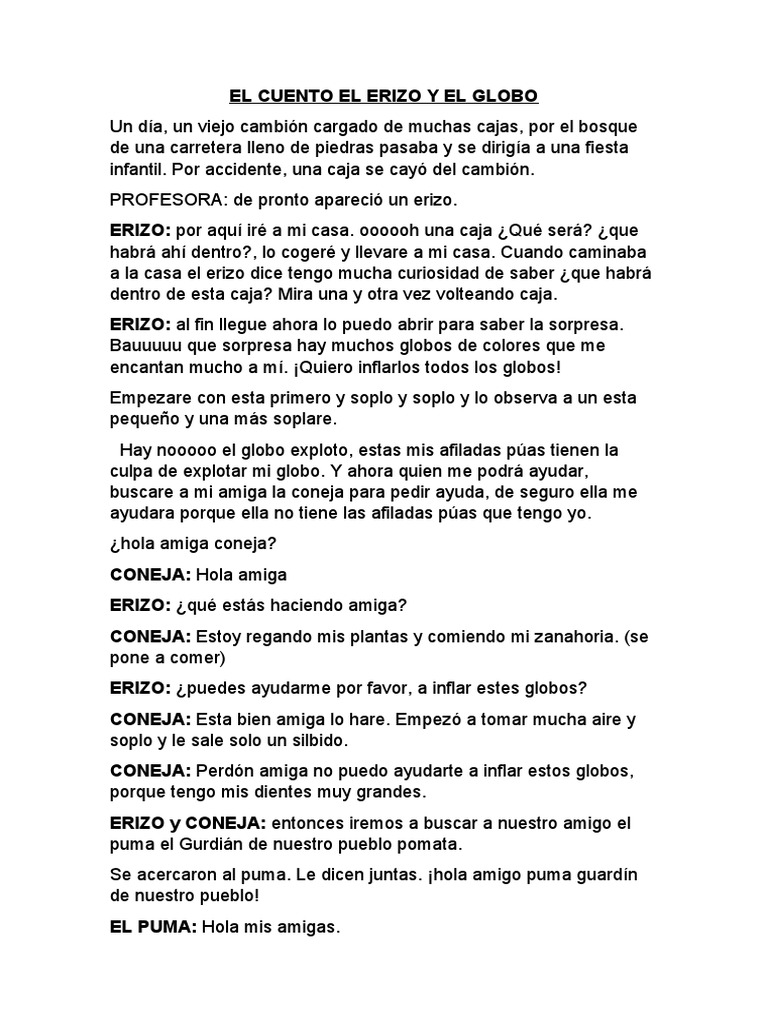 EL CUENTO EL ERIZO Y EL GLOBO | PDF