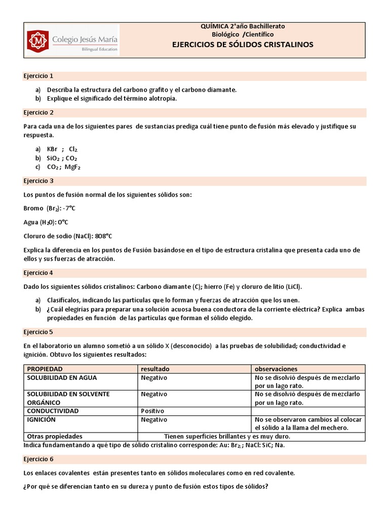 Ejercicio de Sólidos Cristainos. | PDF
