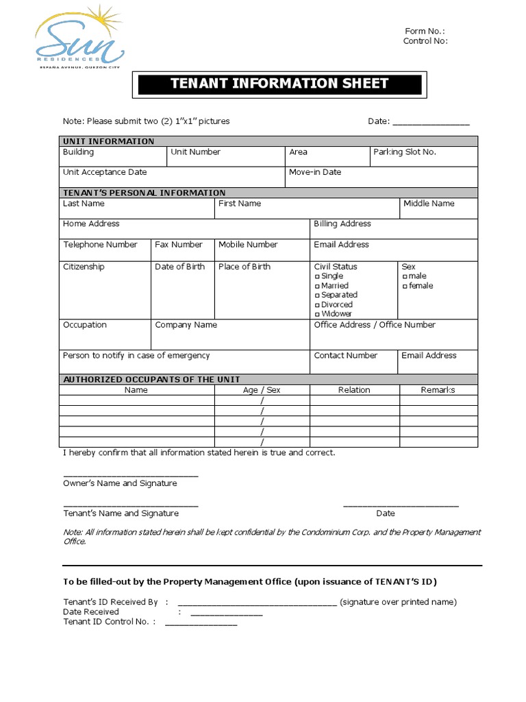 SRCC Tenant Information Sheet Form | PDF