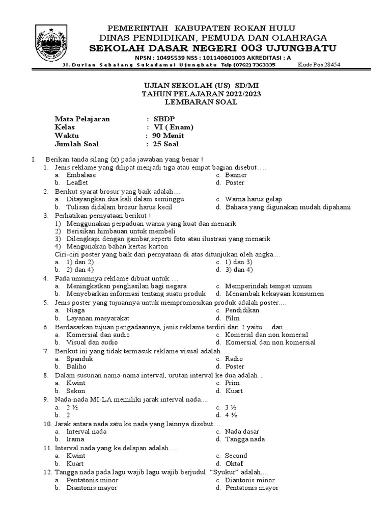 Soal Ujian SBDP | PDF