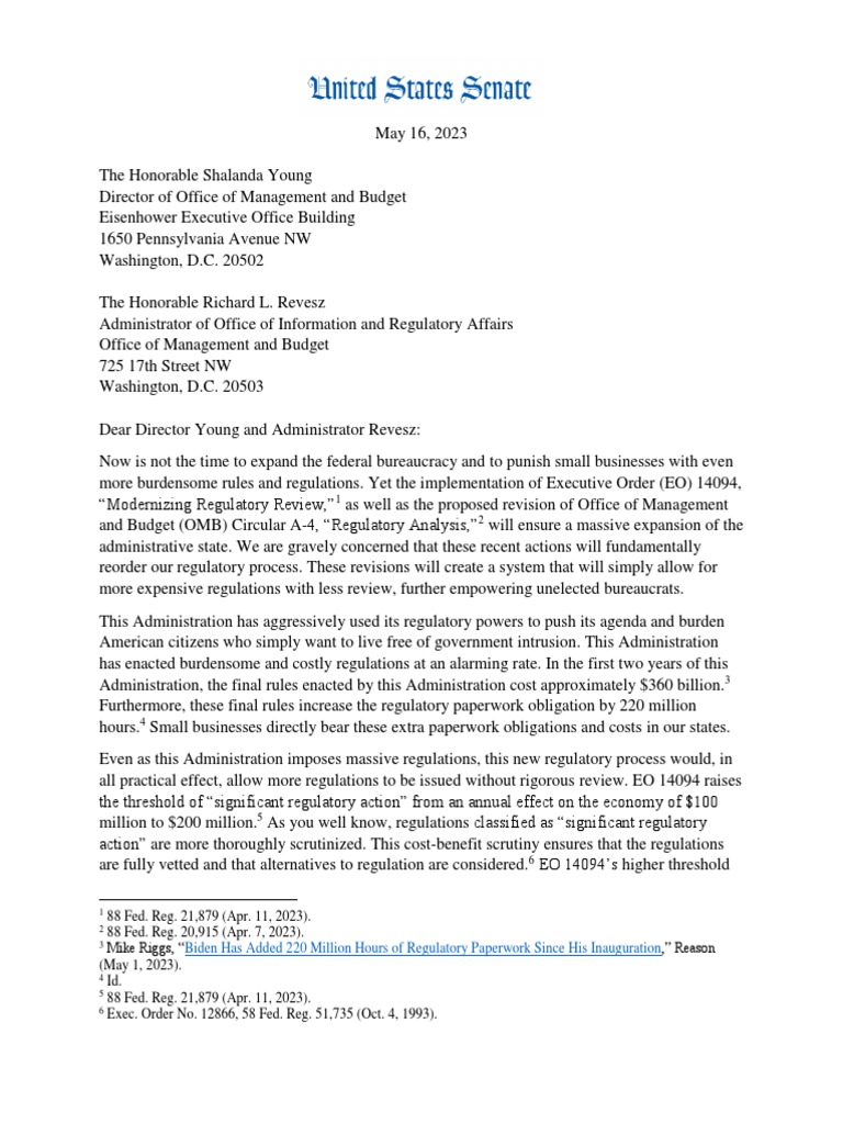 Sen. Schmitt Letter to OMB Director Shalanda Young | PDF