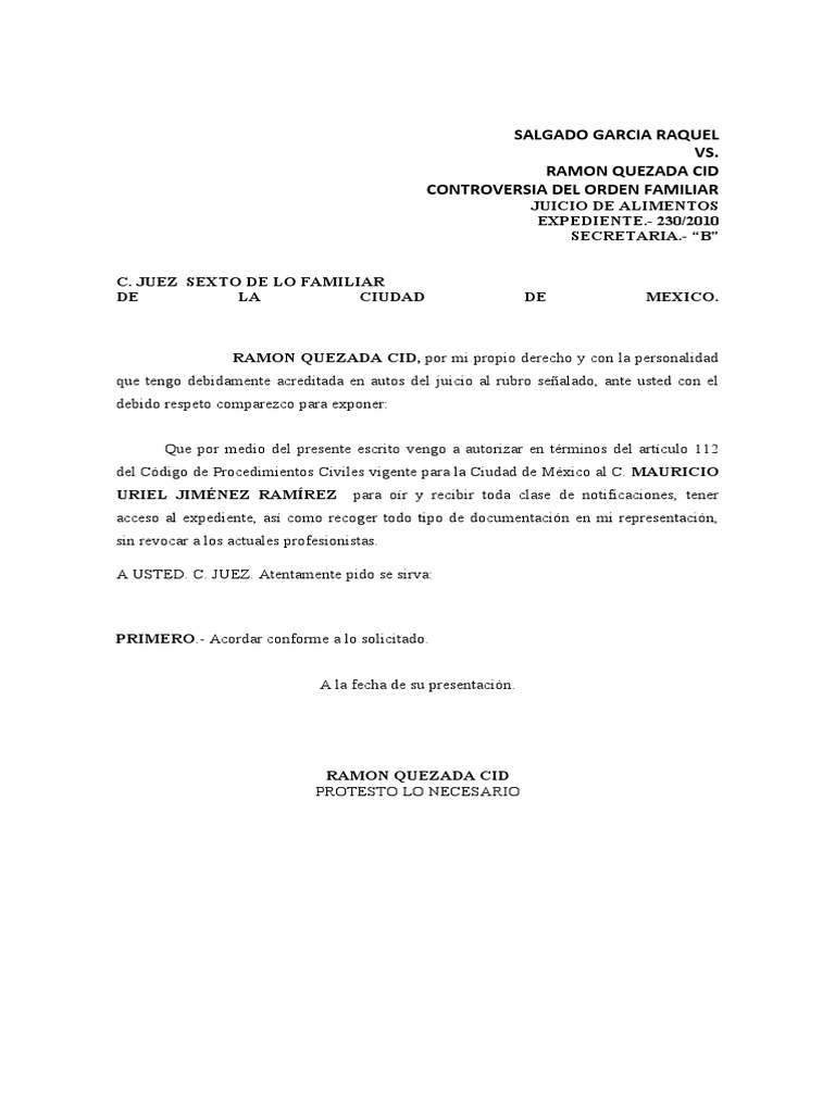 Escrito Autorizacion Ramon Quezada Cid | PDF