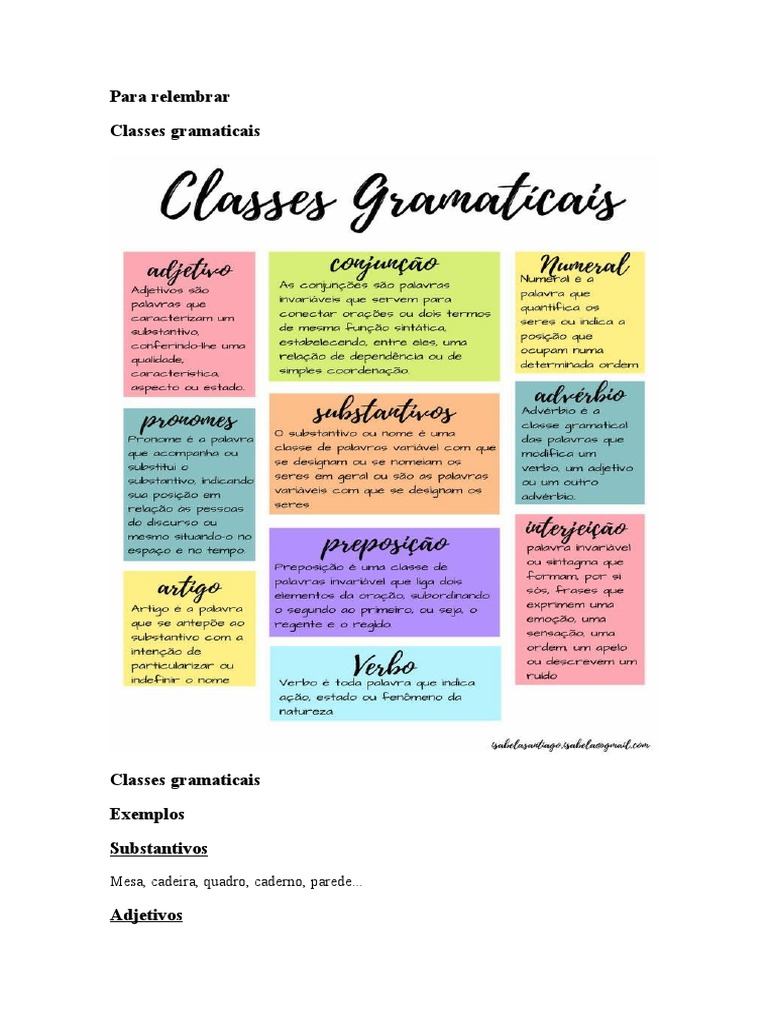 Classes Gramaticais e Exemplos | PDF
