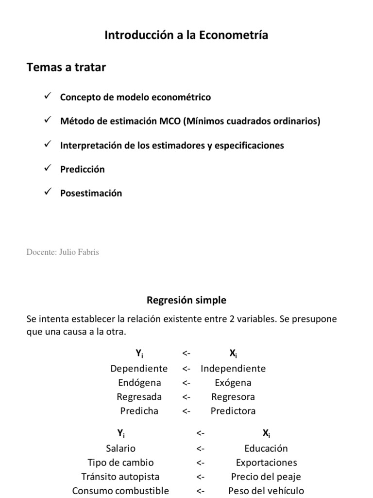 Clase Econometría en FIUBA | PDF | Estimador | Mínimos cuadrados ordinarios