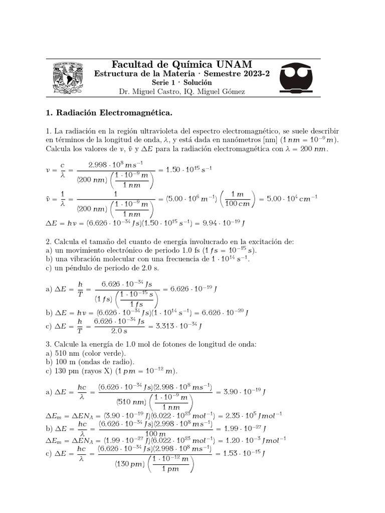 Serie 1 - Solución | PDF | Electronvoltio | Radiación electromagnética