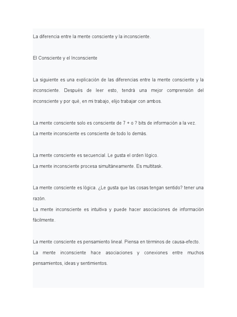 La Diferencia Entre La Mente Consciente y La Inconsciente | PDF