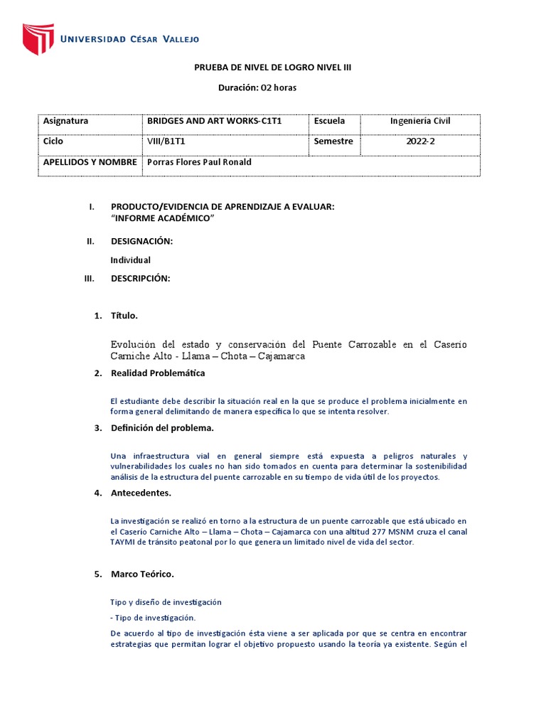 PNL - PRUEBA DE NIVEL DE LOGRO Nivel 3 2022 2 Paul Ronald Porras Flores | PDF