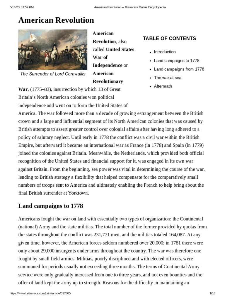 American Revolution - Britannica Online Encyclopedia | PDF | American ...