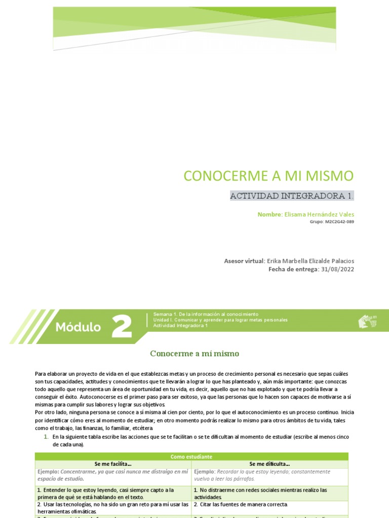 Actividad Integradora 1, Módulo 2. Conocerme a mí mismo | PDF ... Actividad Integradora 1, Módulo 2. Conocerme a mí mismo | PDF ...