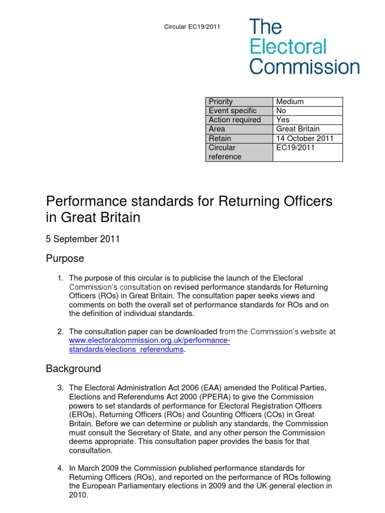 Electoral Commission Circular EC19 - Performance Standards For ...