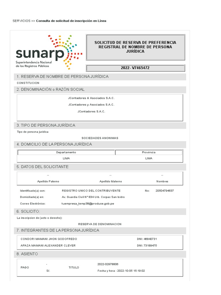 Https:/enlinea Sunarp Gob Pe/sunarpweb/pages/reservaDenominacionPublico% | PDF