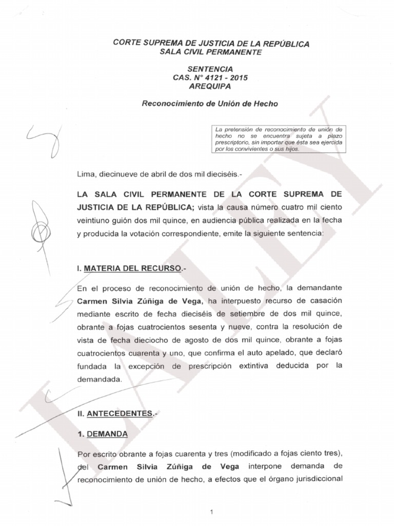 Suprema: La Pretensión de Reconocimiento de Unión de Hecho Es ...