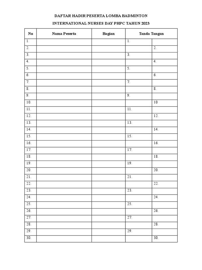 Daftar Hadir Peserta Lomba Badminton | PDF