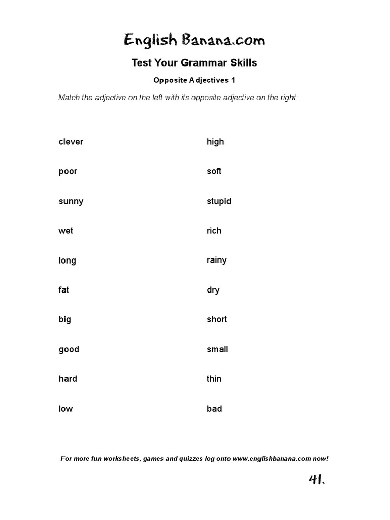 Opposite Adjectives Bgb41 | PDF