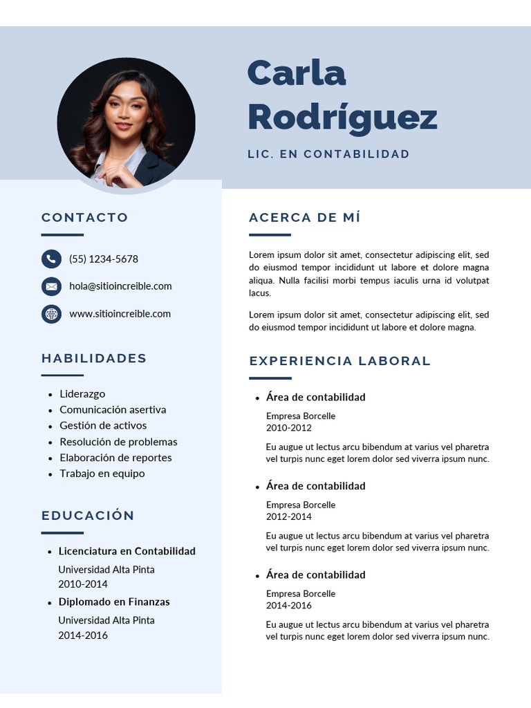 Currículum Vitae CV de Mujer Minimalista Azul | PDF