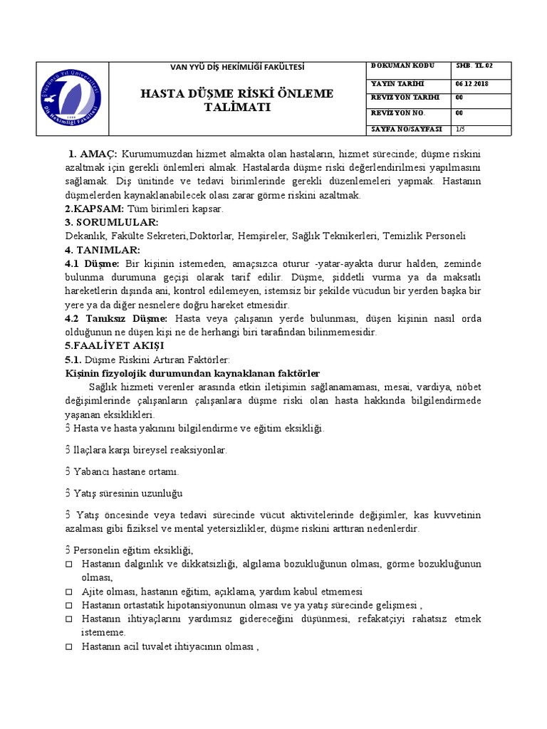 SHB TL 02 Hasta Dusme Riski Onleme Talimati | PDF