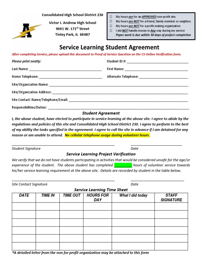 2020 Service Learning Contract VJA | PDF